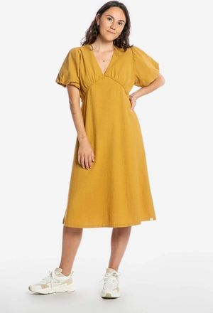 Matona Damen vegan Kleid V-Ausschnitt Dunkelgelb