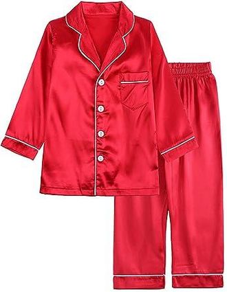 Generic Ensemble de pyjama en satin de soie pour homme - Chemise boutonnée à manches longues avec poche poitrine et pantalon long - Pyjama soyeux à col cranté