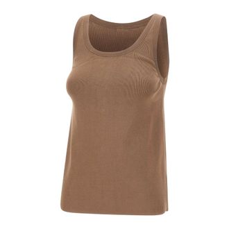 Elisabetta Franchi Femme, Tops, Brun, Taille: 44 FR Top Tricot&eacute; &agrave; Rayures en Viscose Brillante