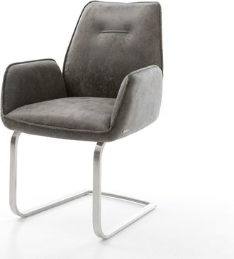 DELIFE Freischwinger Zoa-Flex Mikrofaser Grau Antik Freischwinger flach Edelstahl Taschenfederkern, Esszimmerst&uuml;hle