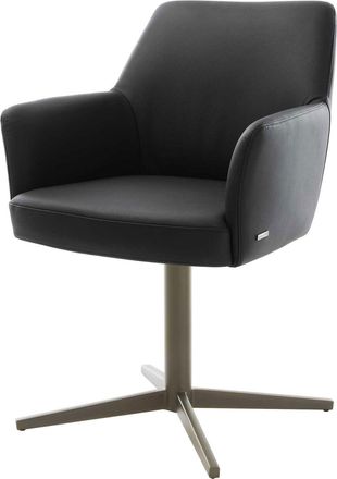 DELIFE Esszimmerstuhl Xana-Flex mit Armlehnen Fu&szlig;kreuz Effektfinish Titan Echt-Leder Schwarz 360&deg; drehbar Taschenfederkern