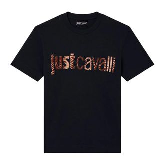 Just Cavalli Homme, Tops, Noir, Taille: 2XL T-shirt en coton avec logo imprim&eacute;