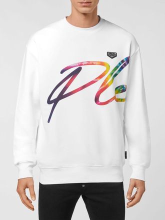 Philipp Plein Sweat &agrave; col rond en jersey de coton avec imprim&eacute; logo contrastant devant
