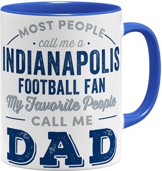 OM3 Indianapolis-Fan Tasse - Keramik Becher - American Football Mug - 11oz 325ml - Beidseitig Bedruckt - Royalblau