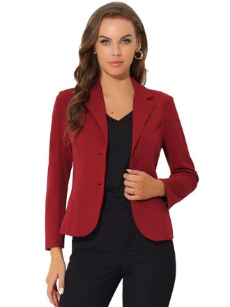 Allegra K Damen Arbeitsjacke B&uuml;ro Reverskragen Stretch Jacke Anzug Blazer, Burgunder, S