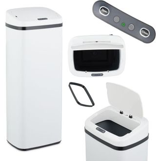Relaxdays Relaxdays - M&uuml;lleimer mit Sensor, 50l, elektrischer Deckel, M&uuml;llbeutelhalter, K&uuml;chenm&uuml;lleimer, Abfalleimer K&uuml;che, wei&szlig;