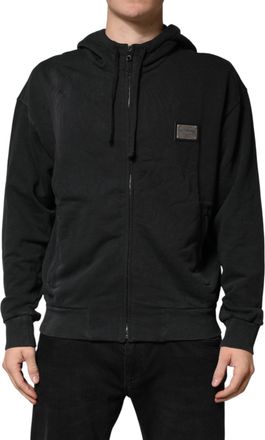 Dolce & Gabbana Black Full Zip Hooded Men Sweatshirt Sweater Clothing