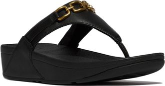 FitFlop Damen Lulu Square-Chain Leather Toe-Post Sandale, Schwarz, 42 EU