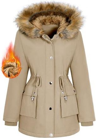 Heekpek Manteau Femme Hiver Doudoune Chaude Veste Polaire Longue Blouson Femme Chic Manteaux Parka Imperméable à Capuche et Zippé, Kaki, XL