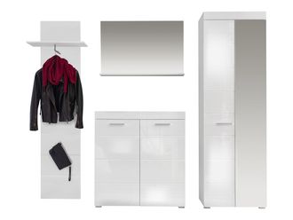 Trendteam 4-teilige Garderobenkombination Garderobenm&ouml;bel - Garderobe - Amanda - Aufbauma&szlig; (BxHxT) 233 x 195 x 38 cm - Farbe Wei&szlig; Hochglanz - 139391101
