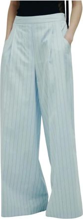 Erika Cavallini Semi Couture Femme, Pantalons, Bleu, Taille: 38 FR Pinstriped Pleated Pantalons