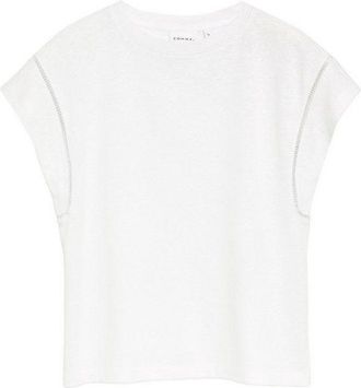 Comma Kurzarmshirt T-Shirt T-Shirt mit &uuml;berschnittenen Schultern und Flammgarn