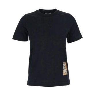 Burberry Femme, Tops, Noir, Taille: 36 FR Check Label Cotton T-shirt