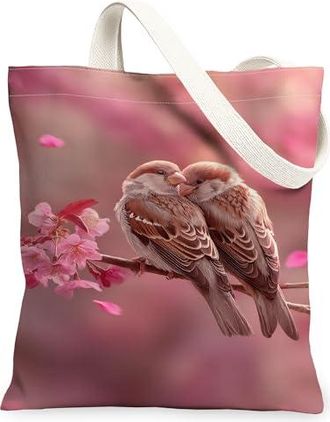 Generic Sacs fourre-tout en toile motif floral oiseaux, sacs de courses r&eacute;utilisables, l&eacute;gers et lavables avec bandouli&egrave;re en toile pour, p&ecirc;che, 13x15 Inch