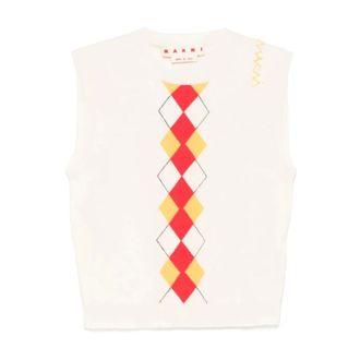 Marni Femme, Pulls, Beige, Taille: 38 FR Chaleco Punto Detalle Rombos Combi