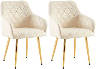 Clp 2er Set Esszimmerst&uuml;hle Monett I Polsterst&uuml;hle mit Samtbezug I K&uuml;chenst&uuml;hle mit stabilem Metallgestell, Farbe:Creme, Material Gestell:Metall Gold