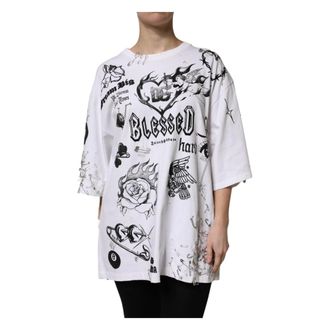 Dolce & Gabbana Wei&szlig;es Baumwoll-BLESSED-Bedrucktes T-Shirt - - Tops - Damen - Wei&szlig; - L