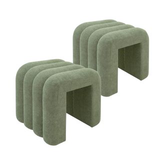 Mobili Rebecca Set 2 Moderne Fu&szlig;st&uuml;tzen, Niedrige Pouf Hocker, Dunkelgr&uuml;n, Polyesterstoff MDF, Wohnungsdekoration, f&uuml;r Sofa - Ma&szlig;e HxBxT: 40 x 38 x 40 cm - Art. RE70