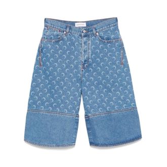 Marine Serre Homme, Shorts, Bleu, Taille: M Short en Denim Bleu Indigo