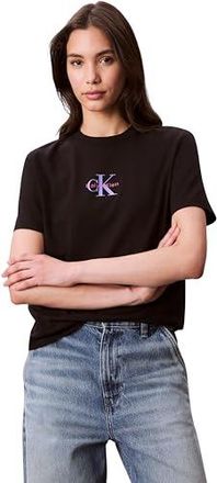 Calvin Klein T-Shirt Manches Courtes Femme Classic Logo Tee en Coton, Noir (Black), M