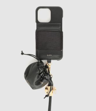 Elaow Porte-cartes et Porte-Airpods Cordon Cuir Noir