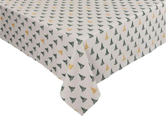 Sleepdown Tischdecke, Winter, Kiefernbäume, Metallic-Details, 100% Baumwolle, rechteckig, Natur, 152 x 259 cm