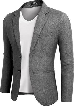 Coofandy Veste de costume pour homme, sportif, business, coupe droite, uni, 2 boutons, tenue de loisirs, gris, S
