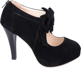BESPORTBLE JOINPAYA Chaussures de Printemps pour Femme &agrave; Talons Hauts Bout Rond en Su&eacute;dine Noire avec Noeud Taille 41 &Eacute;l&eacute;gantes et Respirantes Semelle Antid&eacute;rapa