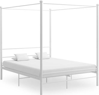 vidaXL Letto A Baldacchino Bianco In Metallo 160x200 Cm - Vidaxl