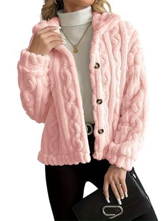 Generic Veste de lit chaude &agrave; manches longues pour femme - Col montant - Cardigan dhiver doux et confortable en sherpa, rose, XXL
