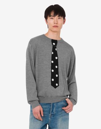 Moschino Pull en laine m&eacute;rinos extra-fine incrust&eacute;e - Gris