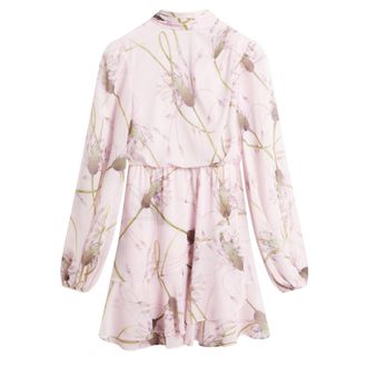 Ted Baker Arakas Kleid Mit Print, Langen &Auml;rmeln Und Halsbinde, Hellrosa