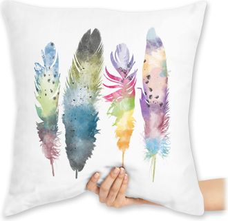 Shirtracer Kissen 40x40 Zierkissen - Dekoration - Federn Wasserfarbe Watercolor Feathers - 40 x 40 cm - Weiß - Oktoberfest-Design Feder Hippie Feather Motiven Wa