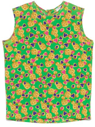 Saint Laurent haut à imprimé boucles doreilles - Vert