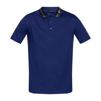 Versace Besticktes Baumwoll-Piqu&eacute;-Polo - - Tops - Herren - Blau - XL
