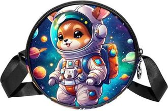 Generic Sac &agrave; bandouli&egrave;re rond pour femme, motif cerf dans lespace, petit sac &agrave; bandouli&egrave;re avec fermeture &eacute;clair, bretelles r&eacute;glables, sac &agrave; main rond d&eacute;cont