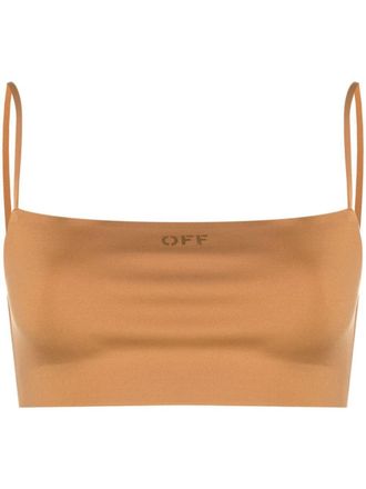 Off-white d&eacute;bardeur crop &agrave; logo imprim&eacute; - Marron