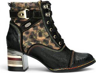 Laura Vita Laura Vita viktorianische schwarze Blumen-Leder-Schn&uuml;rstiefel - Idcorao-10