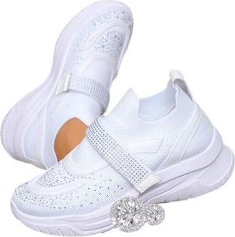 Generic Baskets orthopédiques en tricot avec strass pour femme, baskets à plateforme orthopédique, en maille respirante à enfiler, chaussures de tennis de mar