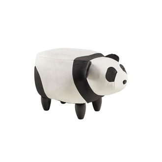 Novità Home Pouf rembourré en fausse fourrure, bois - panda, blanc/noir