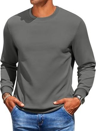 Coofandy Sweatshirt Homme Basic Pull Manches Longues Col Rond Sweat Casual Sweatshirts CôTes Pull Uni Sweater pour Homme Gris foncé XXL