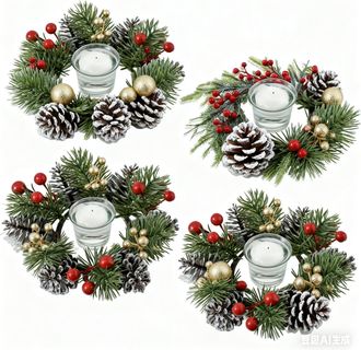 Generic Weihnachtskerzen Ringe, 1/4 St&uuml;ck K&uuml;nstlicher Roten Beeren Kranz Kerzenring Kerzenhalter Weihnachtskerzenringe f&uuml;r S&auml;ulen Rustikal Hochzeit Kernst&uuml;ck 