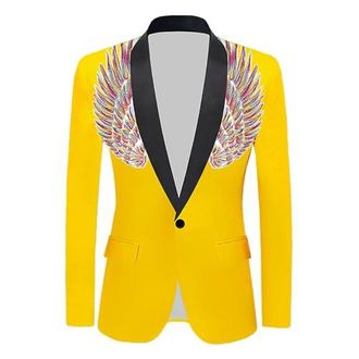 Generic Veste pour homme avec paillettes brod&eacute;es et ailes brod&eacute;es - Blazer - Col ch&acirc;le - Coupe ajust&eacute;e - &Eacute;l&eacute;gante - Motif dor&eacute; - Pour f&ecirc;te, mariage, sc&egrave;ne, ch