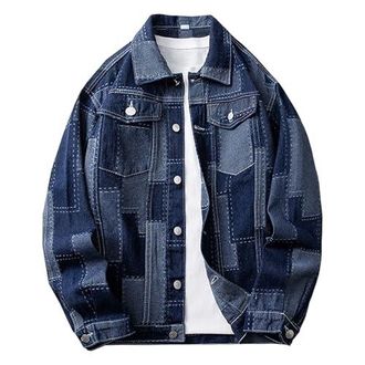 Generic Veste en jean d&eacute;contract&eacute;e pour homme, coupe ajust&eacute;e, v&ecirc;tement dext&eacute;rieur d&eacute;chir&eacute;, bleu, 3XL