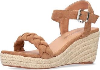 Andres Machado AM5751 - Sandales dété avec Plateforme compensée et Jute pour Femme - Slingbacks avec Boucle - Grandes Pointures - Faux suède Marron, Pointure EU 43