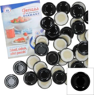 MamboCat 50er Deckelset TO43 Schwarz I Twist-Off-Deckel f&uuml;r Sturzgl&auml;ser I Rundrand I Einkochen & Konservieren I Ersatzdeckel I einfacher Schraubverschluss