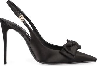 Dolce & Gabbana Femme, Chaussures, Noir, Taille: 38 1/2 EU Escarpins Slingbacks en satin avec d&eacute;tail de