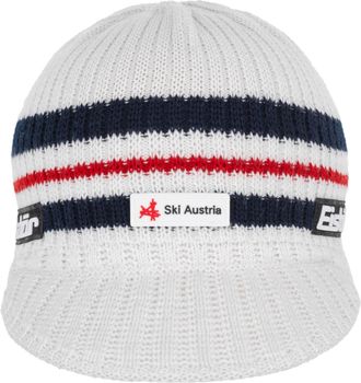 Eisbär Mütze mit Schirm Herren Pauli Ski Austria Weiß - Merino Wintermütze für Männer - mit Fleece für Schutz gegen Wind & Kälte - Strickmütze mit Schirm Cap