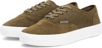 Tommy Hilfiger Sneaker TOMMY HILFIGER TH VULC CUP SUEDE, Herren, Gr. 40, gr&uuml;n, Veloursleder, Basic, Schuhe Sneaker, Freizeitschuh, Halbschuh, Schn&uuml;rschuh mit honigfa