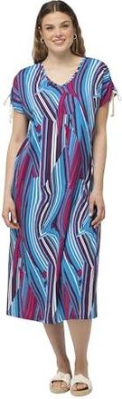 Ulla Popken Femme Grandes Tailles Robe midi en Jersey Coupe trapèze, avec décolleté en V et Manches Courtes Rouge Magnolia 42+ 832021820-42+